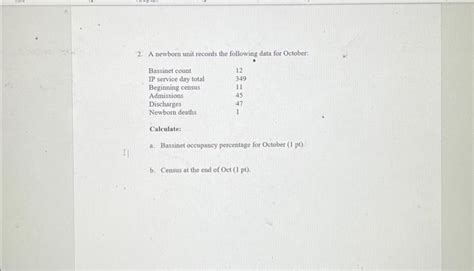 Solved 2 A Newborn Unit Records The Following Data For