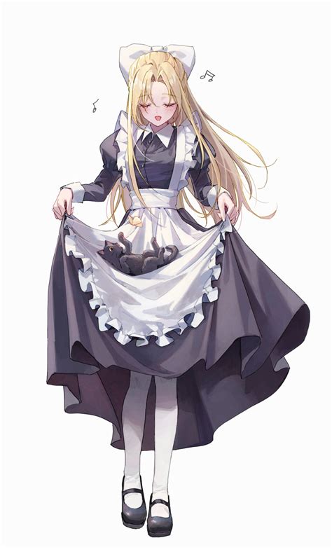 Safebooru 1girl Absurdres Apron Beamed Sixteenth Notes Black Cat