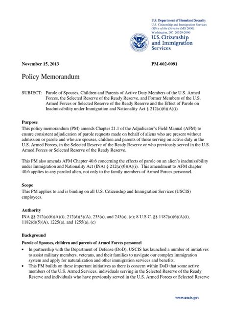 Dhs Parole In Place Memo Pdf United States Citizenship And