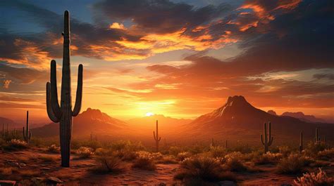 Sonoran Desert Sunset In Phoenix Arizona Featuring A Large Saguaro