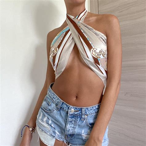 Large Nude Tan Faux Silk Scarf This Brown And Nude Depop