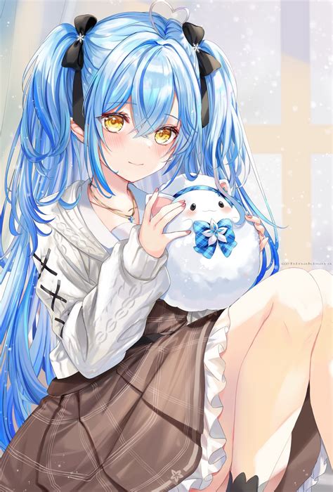 Safebooru 1girl Ahoge Bangs Black Ribbon Blue Bow Blue Hair Blush Bow