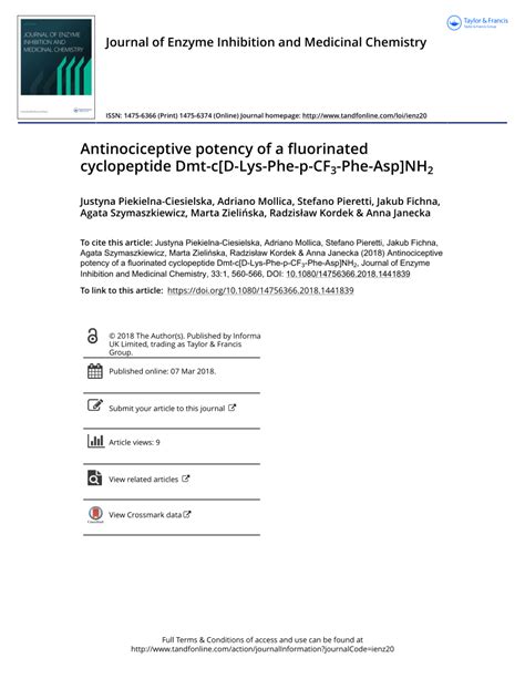 Pdf Antinociceptive Potency Of A Fluorinated Cyclopeptide Dmt C D Lys