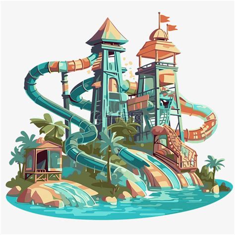 水上乐园剪贴画卡通插图带有水滑梯的水上乐园 向量素材图片免费下载 千库网