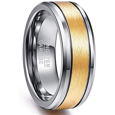 Gold Plated Tungsten Matching Ring Brushed Couple Wedding Band Beveled