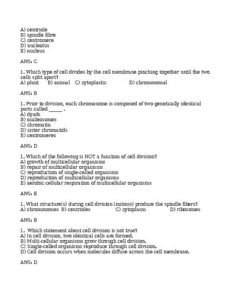 Cell Theory Mitosis And Cell Division Multiple Choice Grade 10 Science
