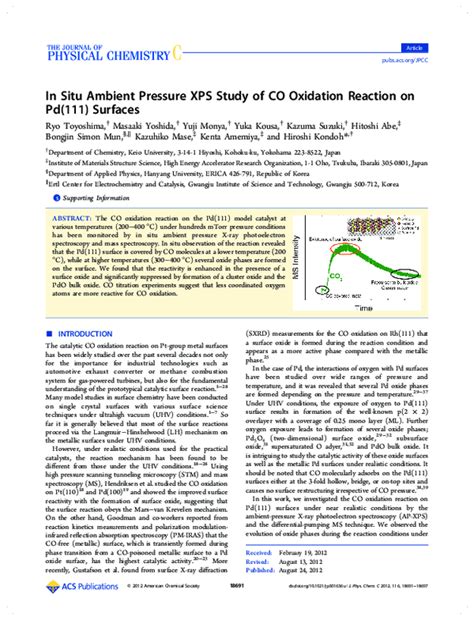 Pdf In Situ Ambient Pressure Xps Study Of Co Oxidation Reaction On Pd