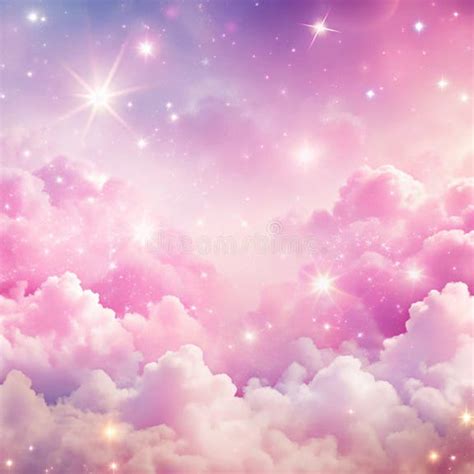 Pastel Pink Starry Night Sky With Fluffy Clouds Stock Image Image Of