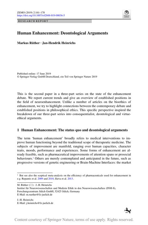 Human Enhancement Deontological Arguments Request Pdf