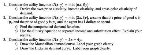 solved 1 consider the utility function u x y min {ax