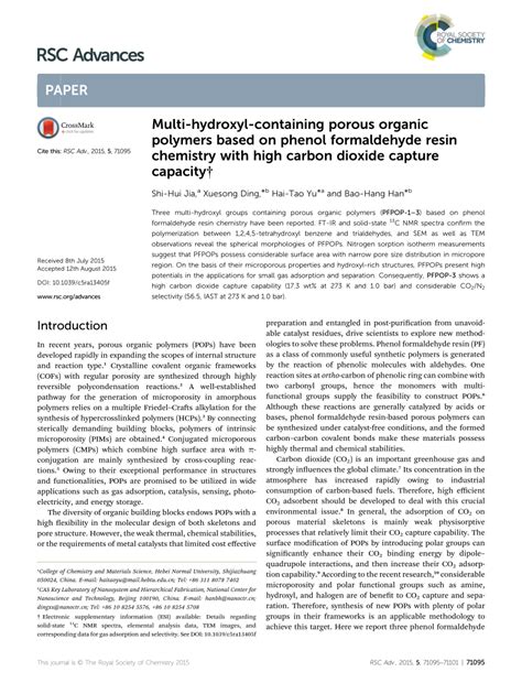 Pdf Multi Hydroxyl Containing Porous Organic Polymers Based On Phenol Formaldehyde Resin