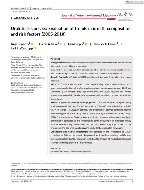 Pdf Urolithiasis In Cats Evaluation Of Trends In Urolith Composition
