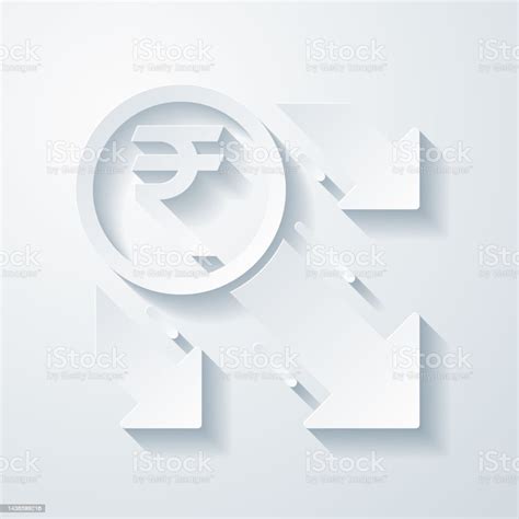 Indian Rupee Decrease Icon With Paper Cut Effect On Blank Background