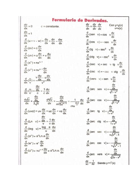 Formulario De Derivadas Pdf