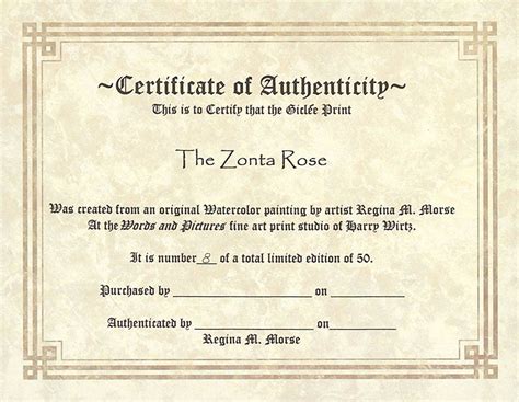 Letter Of Authenticity Template