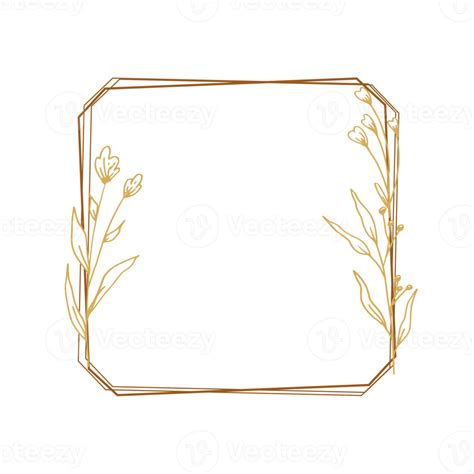 Elegant Gold Square Floral Border With Hand Drawn Leaves And Flowers