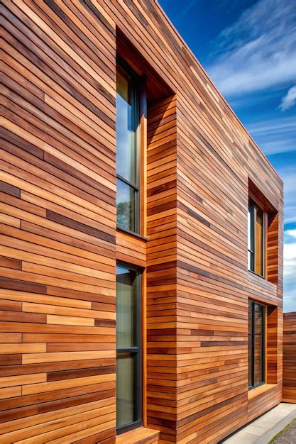 Modern Architecture Detail Of Red Cedar Cladding Wood Facade Geometric