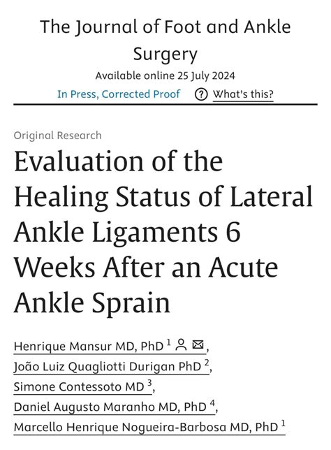 Mri Evidence For Lateral Ankle Sprains 6 Weeks After Las Faraz Sethi