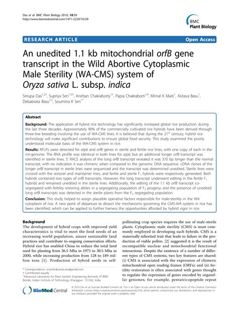 Pdf An Unedited 11 Kb Mitochondrial Orfb Gene Transcript In The Wild