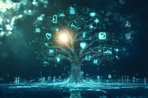 Digital Tree Growing Data Icons And Connecting Global Networks Stock