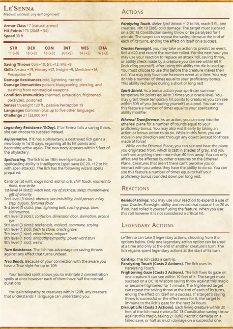 [oc] Made A Stat Block For A Bbeg Shes A Type Lich I Have A Home