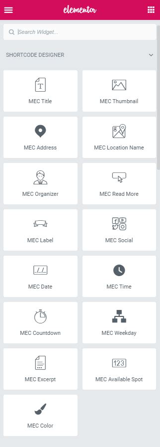 Elementor Shortcode Designer Modern Events Calendar