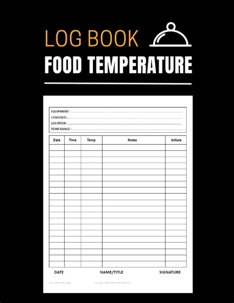 Food Temperature Log Chart Temperature Log Book Record Daily Food