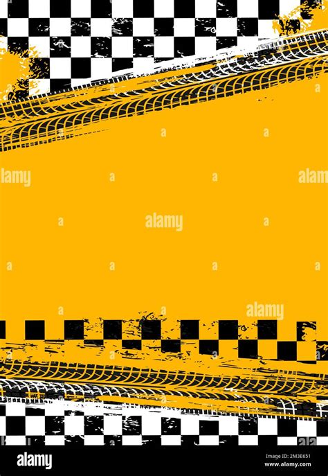 Grunge Race Sport Flag Background Vector Design With Black Racing Tire Tracks Checkered Rally