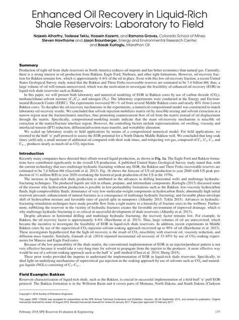Pdf Enhanced Oil Recovery In Liquid Rich Shale Reservoirs Laboratory To Field