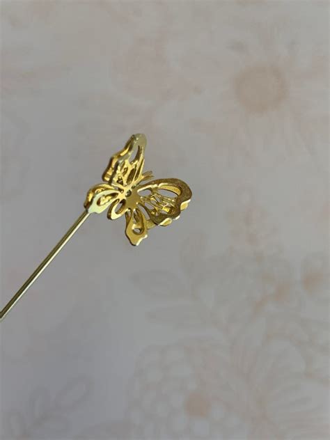 Vintage Gold Tone Butterfly Stick Pin Gem