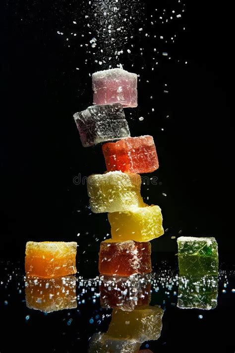 A Pile Of Colorful Sugar Cubes With Water Falling On Them Stock Image