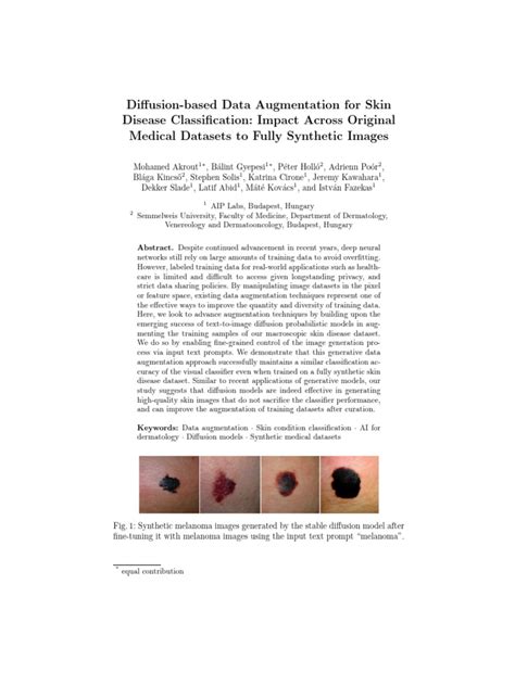 Diffusion Based Data Augmentation For Skin Pdf Machine Learning