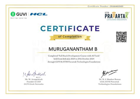Guvi Iitmpravartak Fullstackdeveloper Certificateunlocked Webdevelopment Aitools Reactjs