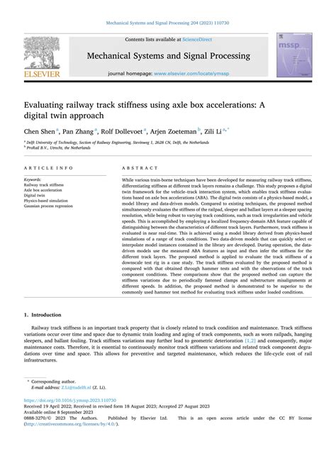 Pdf Evaluating Railway Track Stiffness Using Axle Box Accelerations A Digital Twin Approach