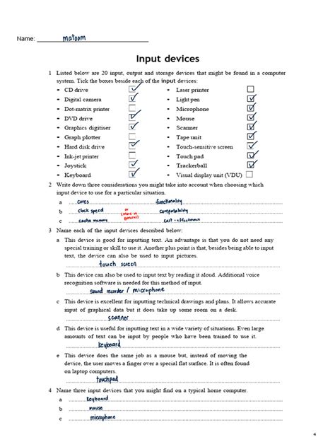 Worksheet 1 Input Devices And Fde Cycle Pdf