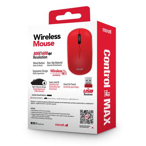 Mouse Inalámbrico Maxell 1600 Dpi Mowl 100 Rojo Maxellcl