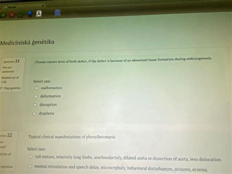 Solved Choose Correct Term Of Birth Defect If The Defect Is