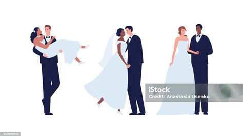 Marriage Diversity Character Set Vector Flat Design People Wedding