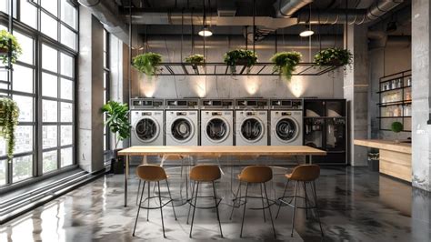 Modern Laundromat With Industrial Chic Design Spacious Clean Facility