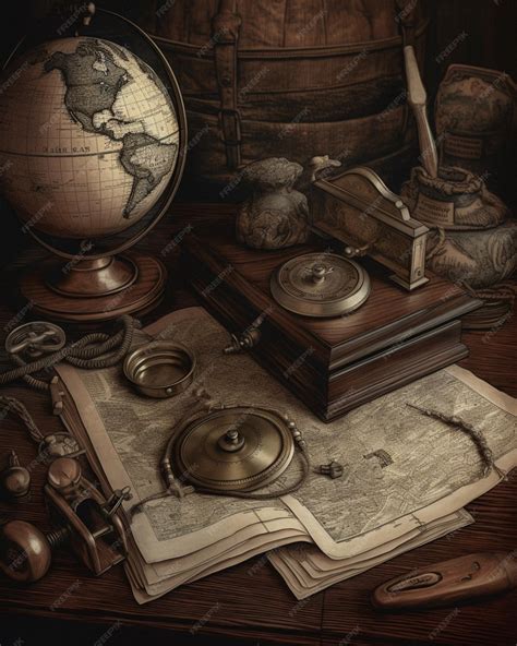 Premium Ai Image A Map Of The World With A Compass And A Globe