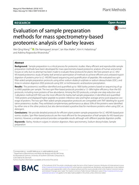 Pdf Evaluation Of Sample Preparation Methods For Mass Spectrometry