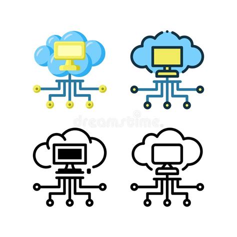 Cloud Computing Icon With Outline Glyph Filled Outline And Flat Styles Stock Vector
