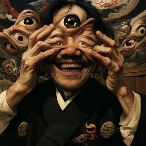 Surreal Portrait With Multiple Eyes And Expressive Surreal Elements Stock Illustration