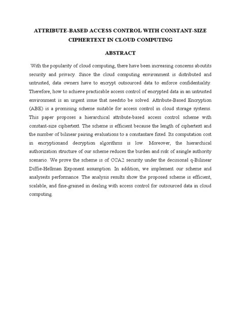 Attribute Based Access Control With Constant Size Ciphertext In Cloud Computing Download Free