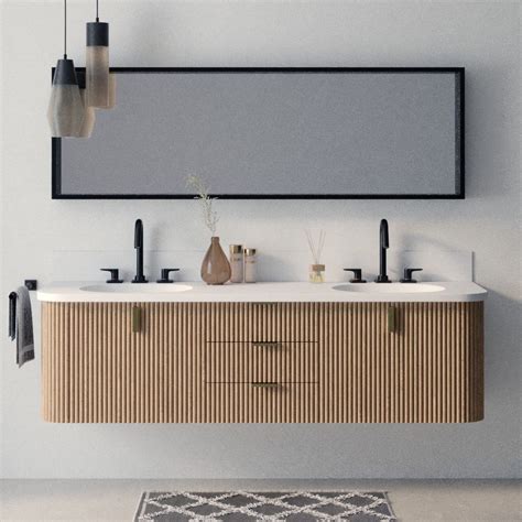 Curved Floating Double Sink Vanity With Oak Rounded Reed Fronts Etsy