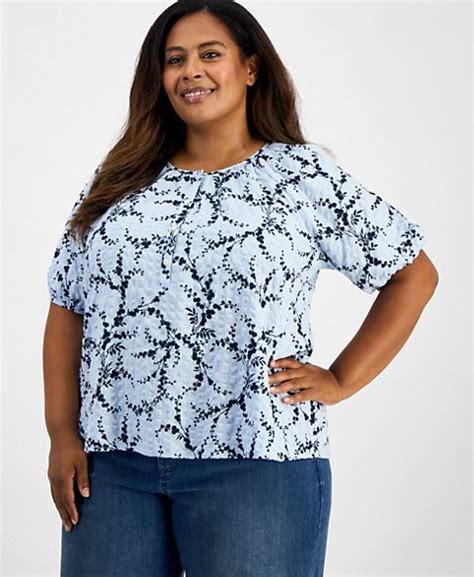 Style And Co Plus Size Cotton Puff Sleeve Bubble Top Macys Exclusive