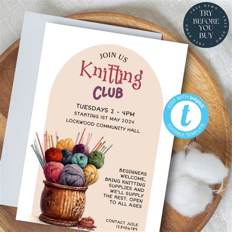 Knitting Club Flyer Template Knitting Group Invite Craft Activity