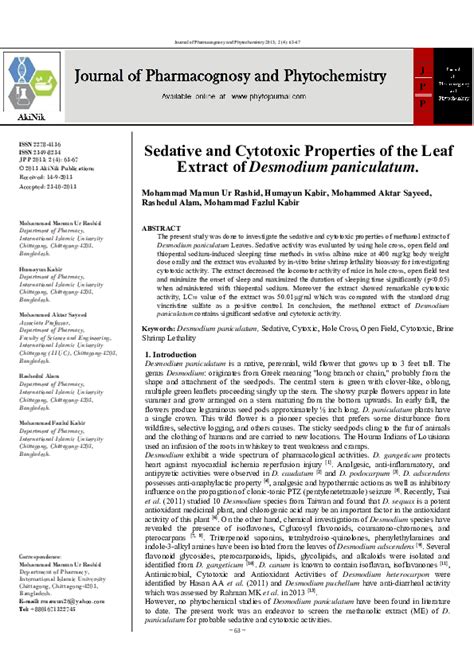 Pdf Sedative And Cytotoxic Properties Of The Leaf Extract Of