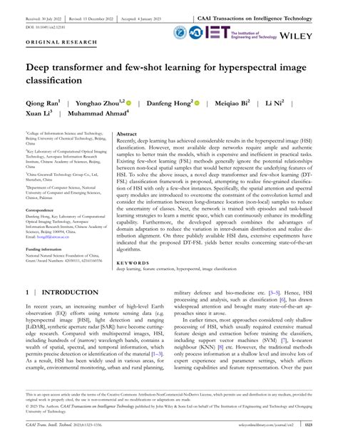 Pdf Deep Transformer And Few‐shot Learning For Hyperspectral Image Classification