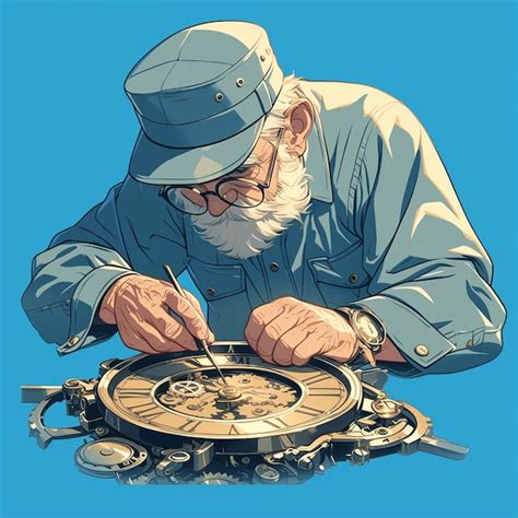 Mixed Race Elderly Man Fixing A Clock Premium Ai Generated Vector